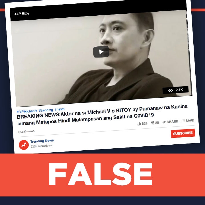 FALSE: Michael V dies from coronavirus