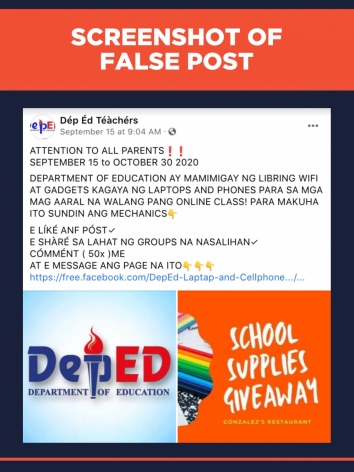 FALSE: DepEd online giveaway of free WiFi, gadgets
