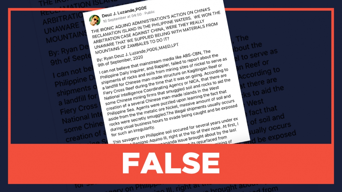 FALSE: Media did not report on Chinese reclamation on West Philippine Sea