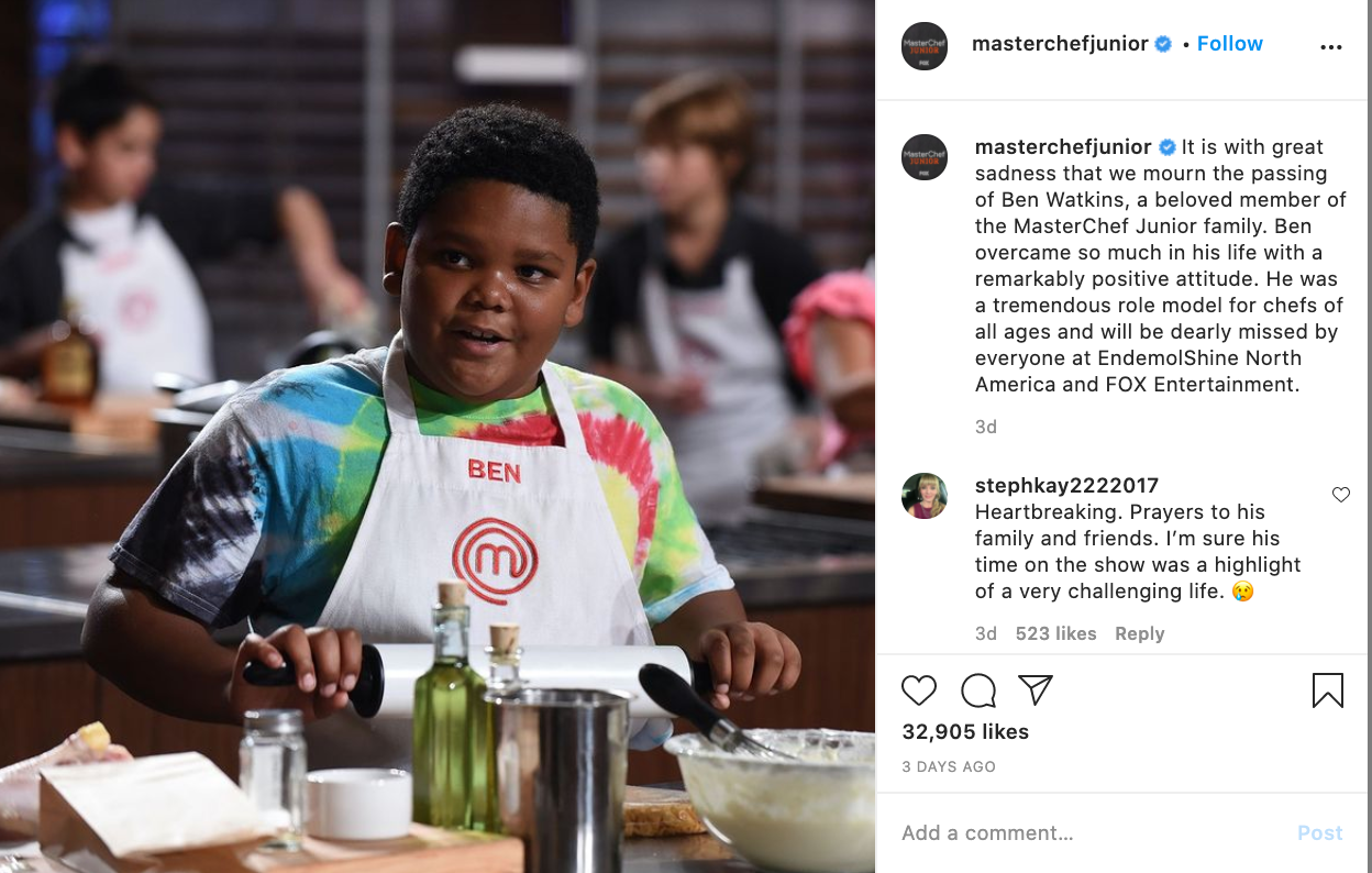 'MasterChef Junior' star Ben Watkins dies at 14