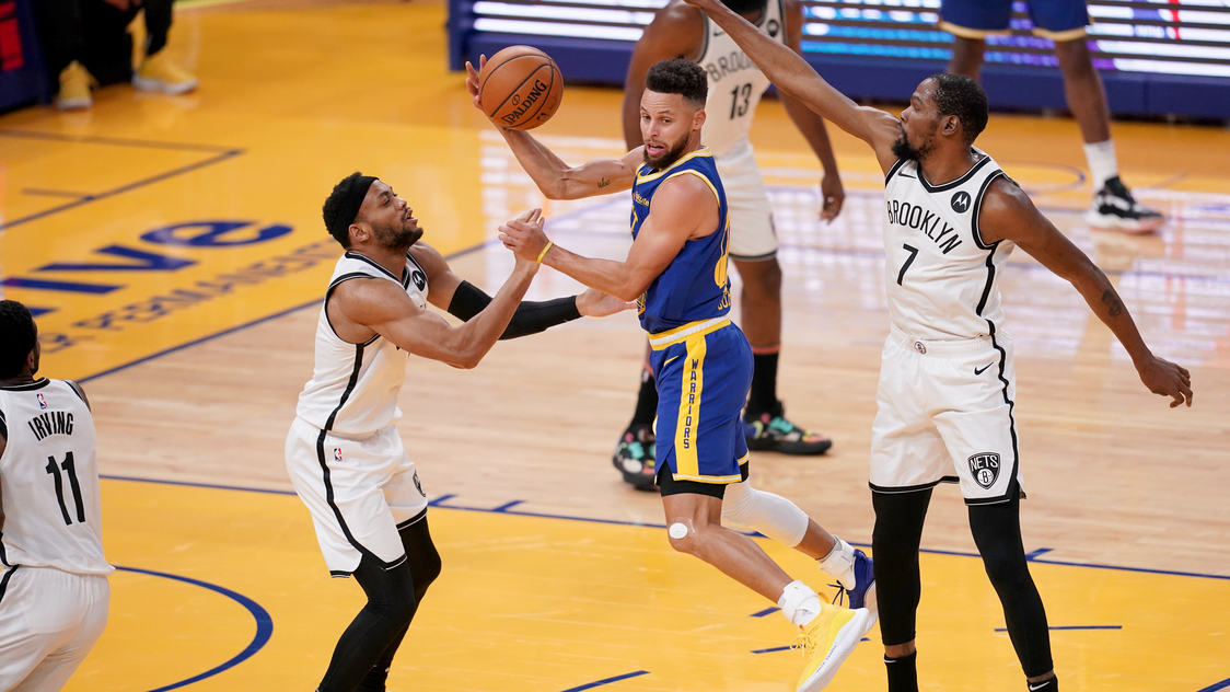 Nets 'Big Three' lead rout over Warriors
