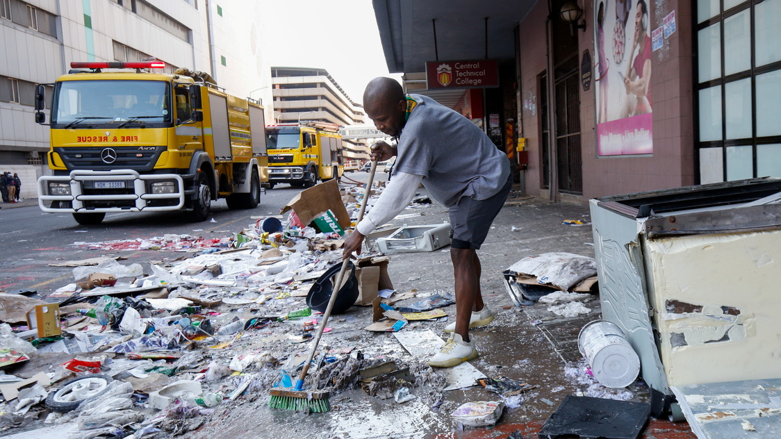 South African leader says calm has been restored to most places after riots