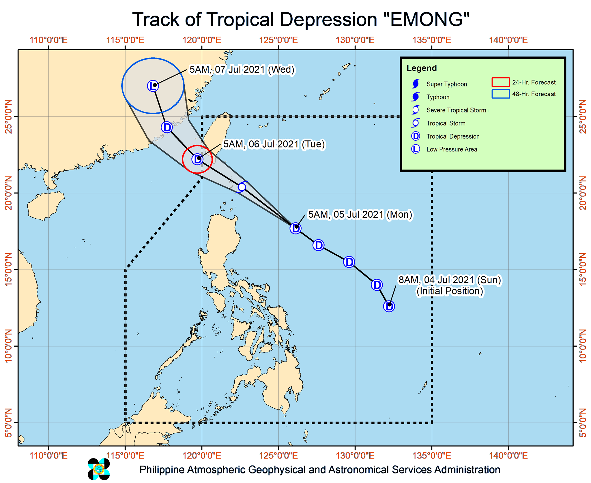 Tropical Depression Emong rapidly nears extreme Northern Luzon